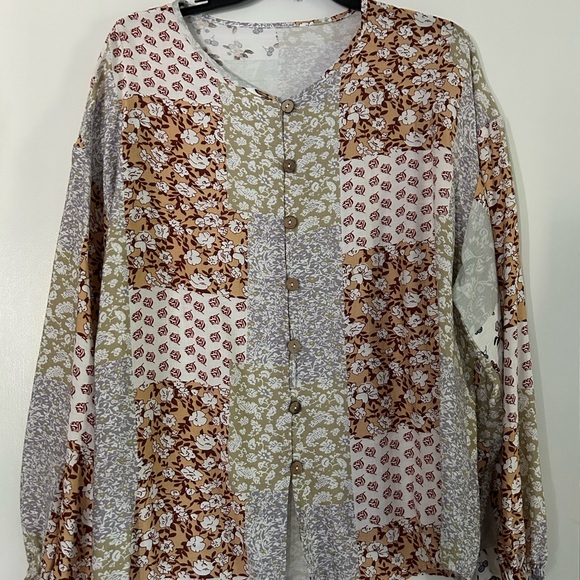 SHEIN | Tops | Shein Multicolor Patchwork Buttonup Blouse | Poshmark